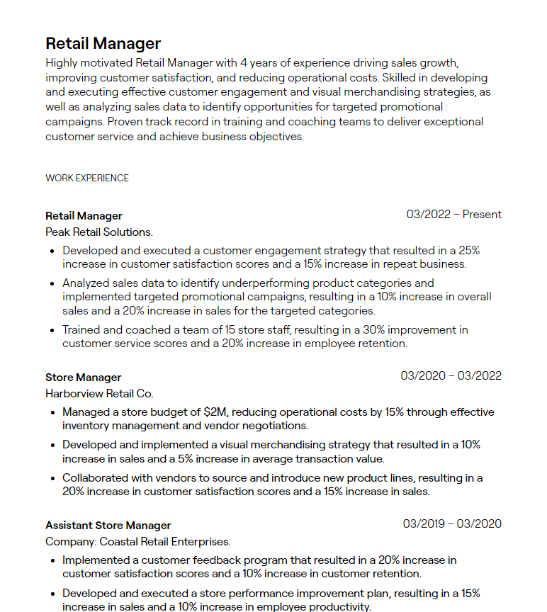 2 Retail Manager Resume Examples with Guidance 